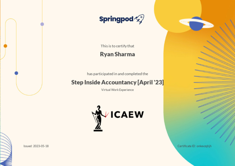 Ryan Sharma - ICAEW Certificate | PDF