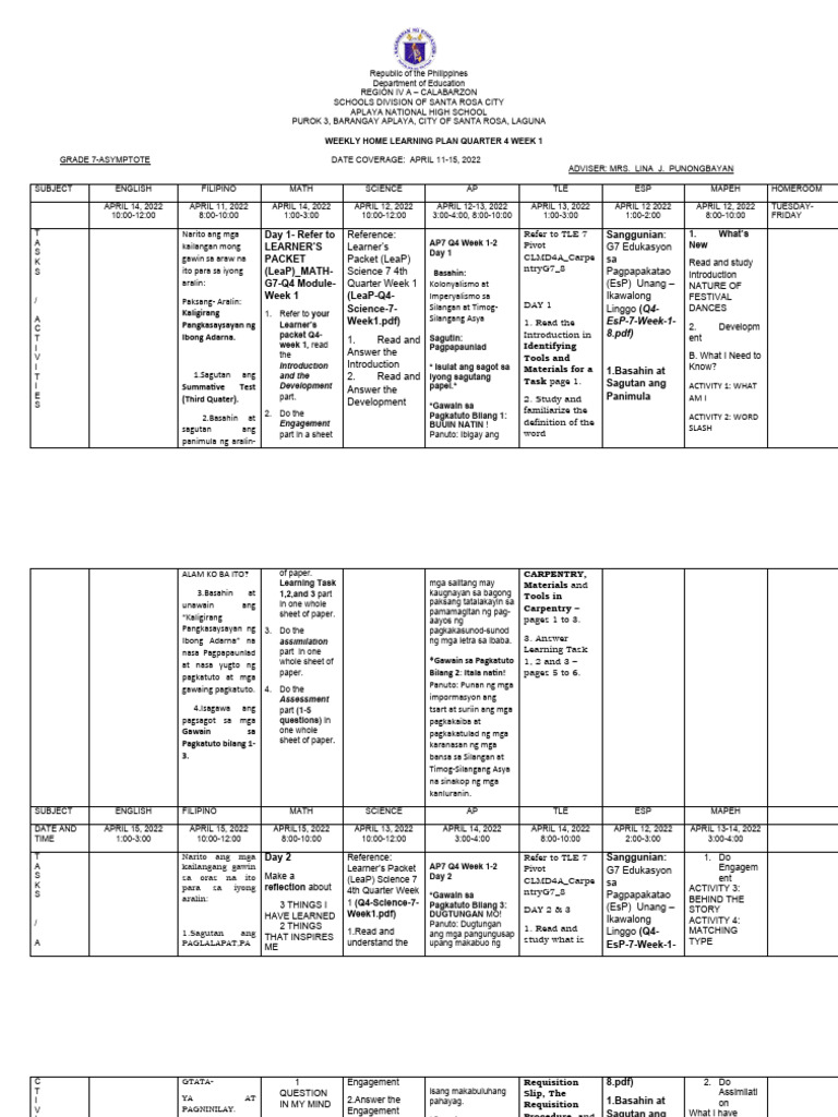 g7 Asymptote WHLP q4 Week 1 | PDF | Philippines