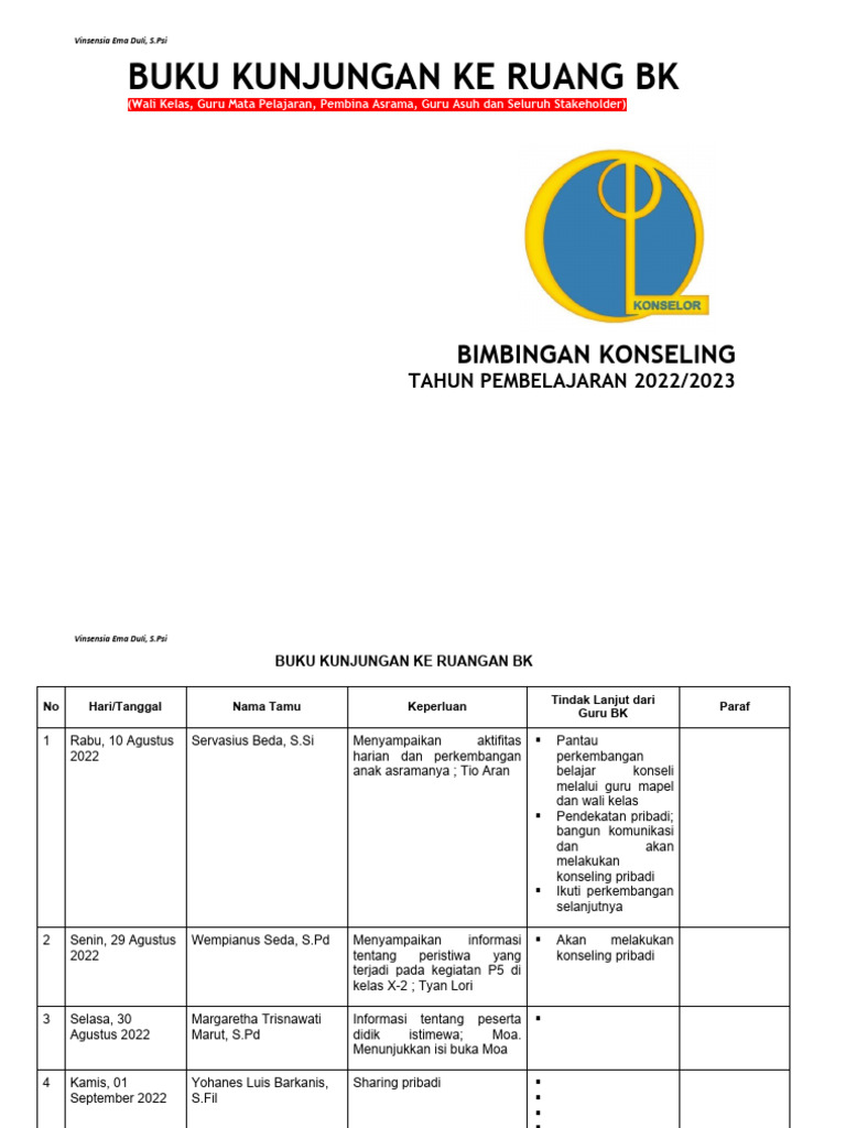 Buku Kunjungan Ruang BK 2022/2023 | PDF