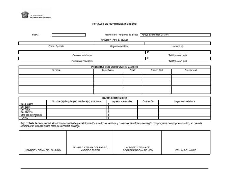Formato de Reporte de Ingresos Ae 23 - 24 - 1 | PDF