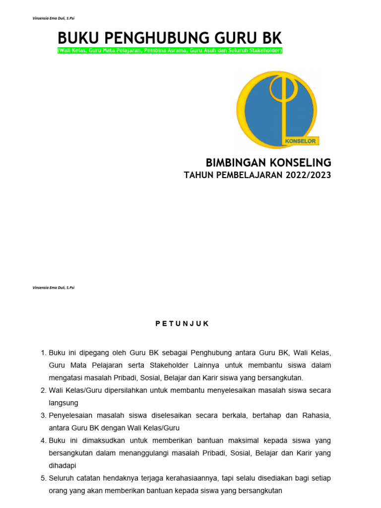 Buku Penghubung Guru BK | PDF