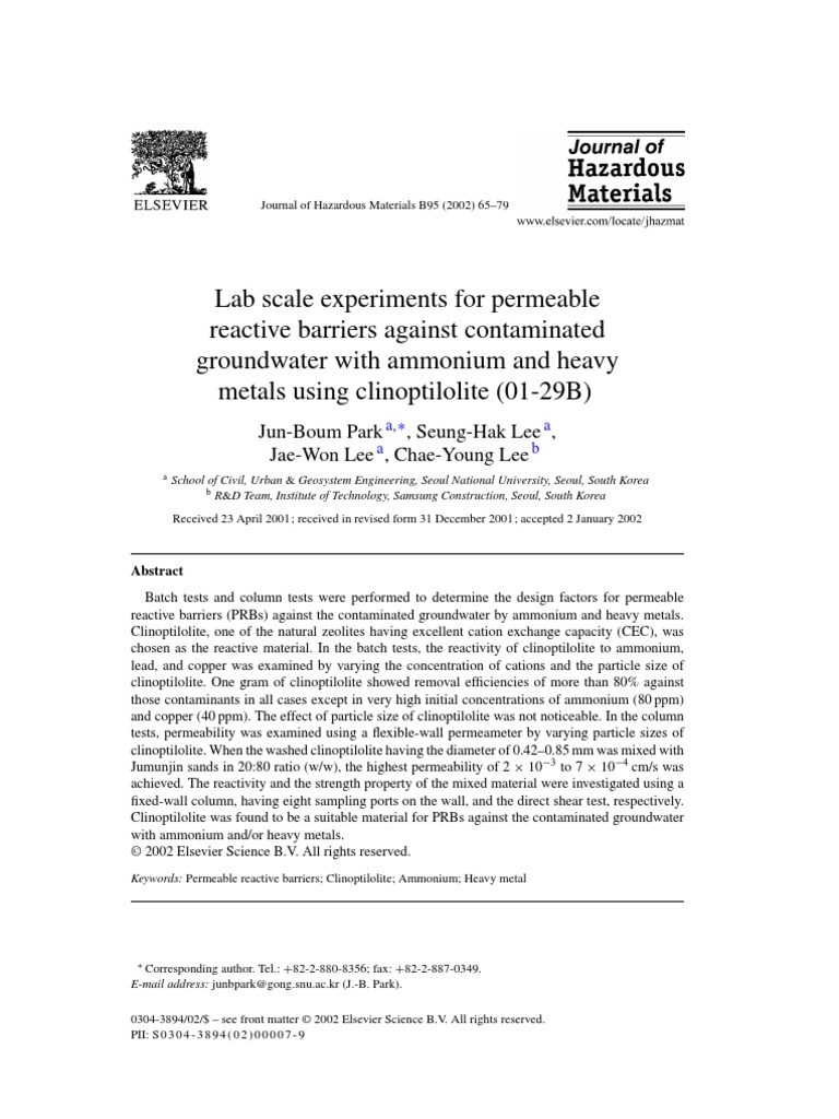 Lab Scale Experiments For Permeable Reactive Barriers Against ...
