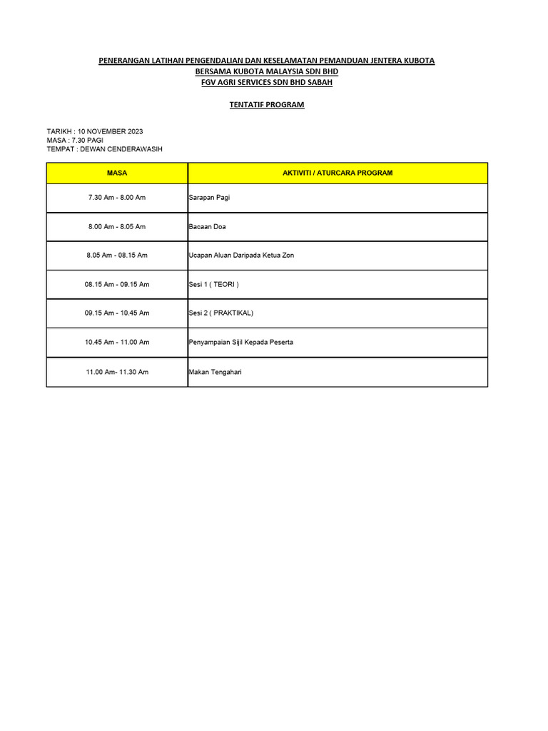Tentatif Program Latihan | PDF