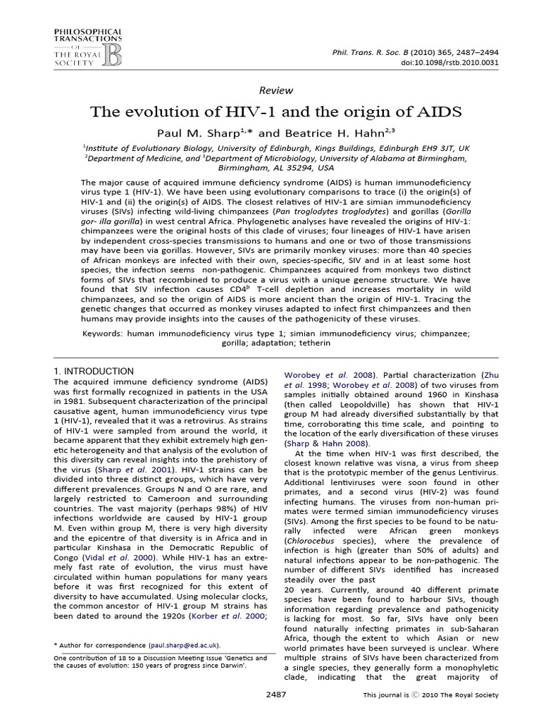 Evolucion Del Hiv en Primates | PDF | Hiv | Virology