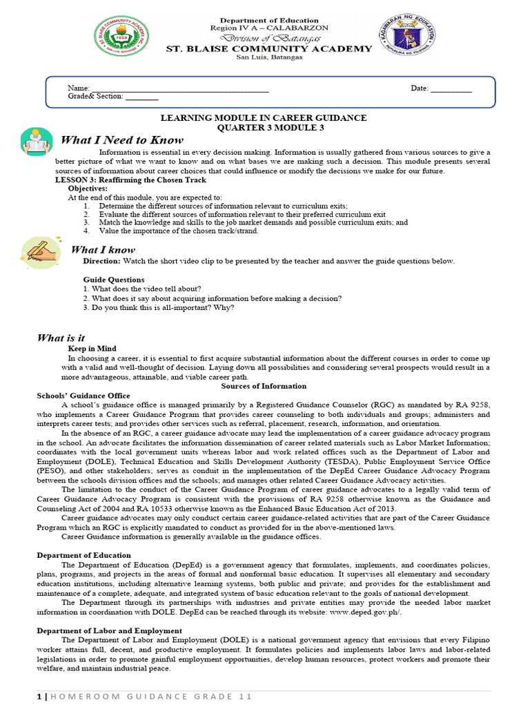 Career Guidance Module 3 | PDF | Employment | Business