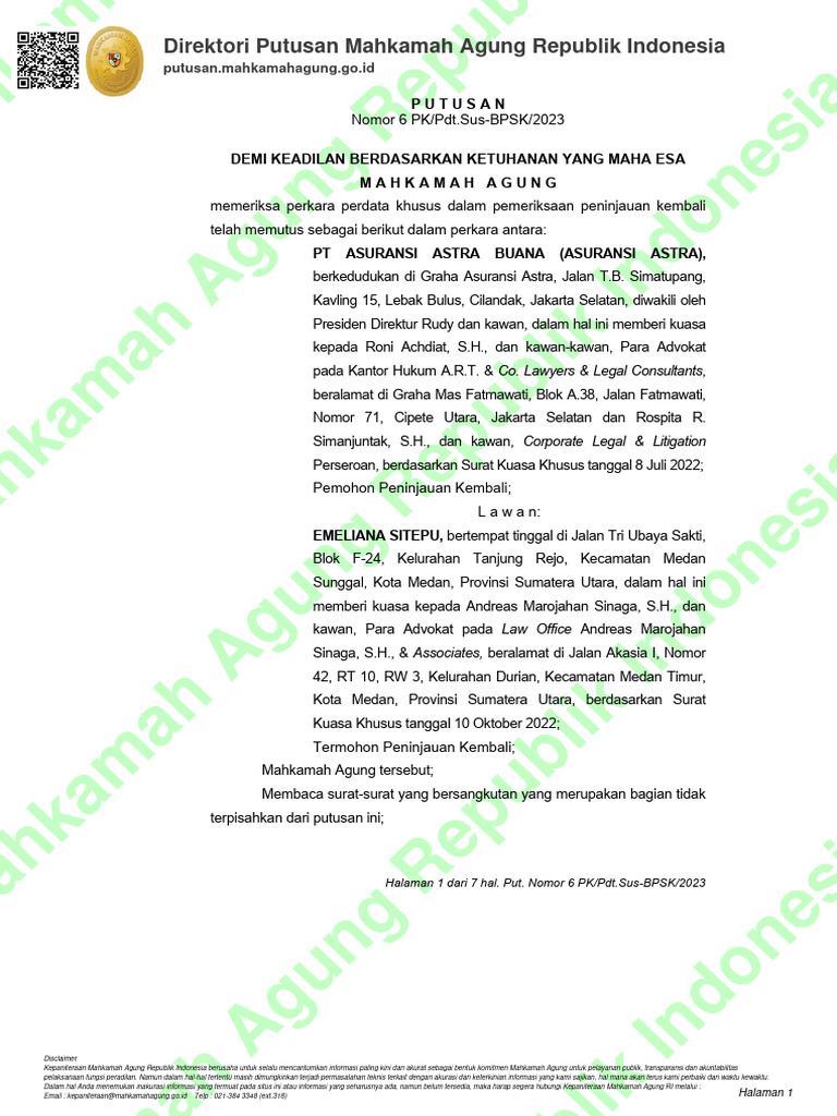 Putusan 6 Pk Pdt Sus Bpsk 2023 20230823224306 Pdf