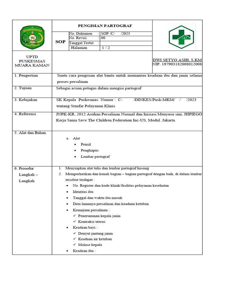 Sop Partograf | PDF