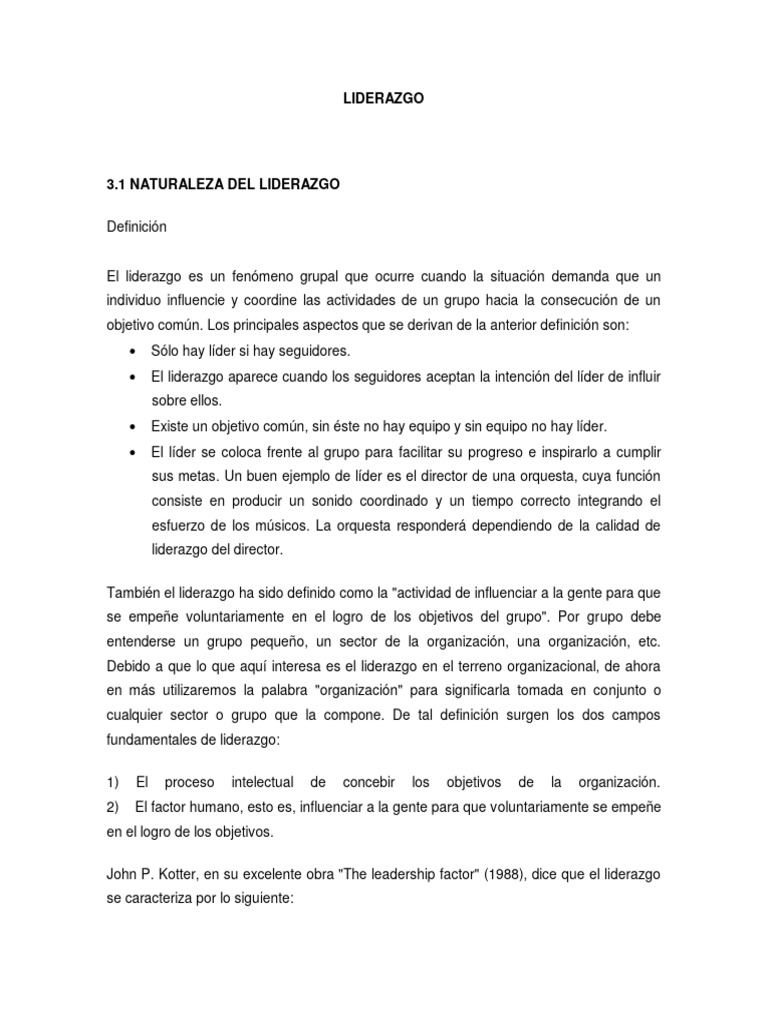 LIDERAZGO 3.1 NATURALEZA DEL LIDERAZGO. Definición | PDF | Liderazgo ...