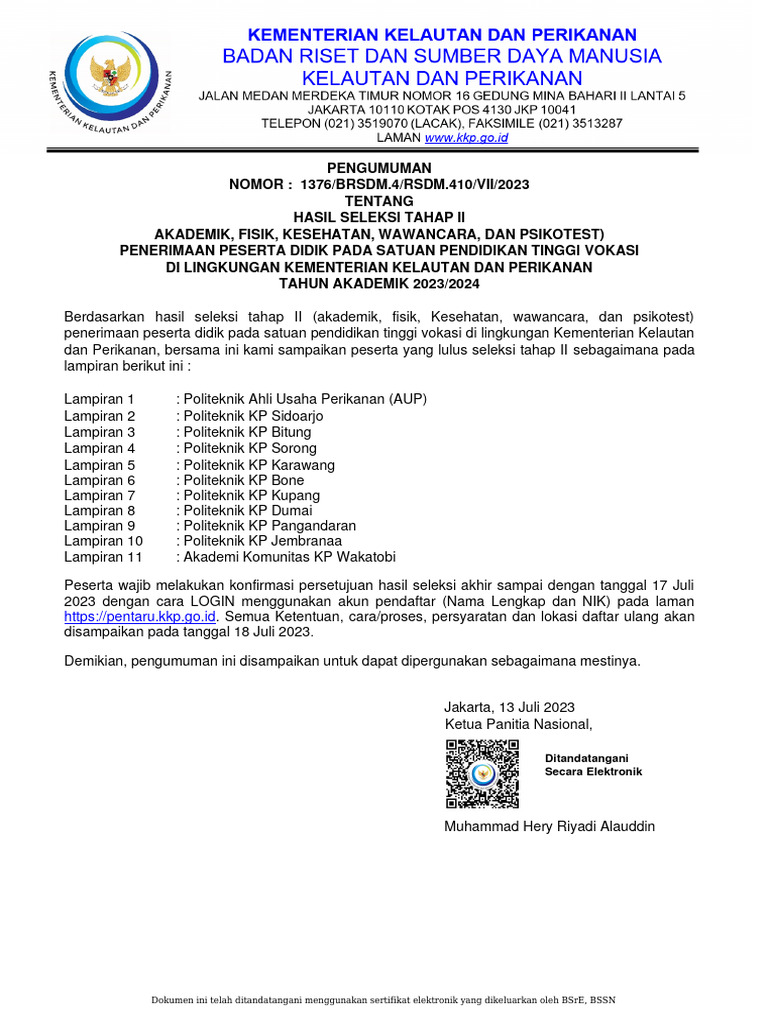 Pengumuman Tahap II - 2023 | PDF