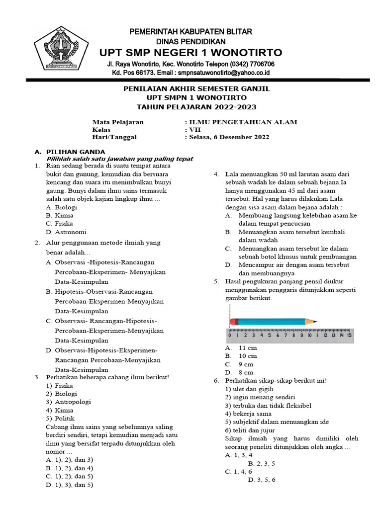 Naskah Soal Ipa 7 | PDF