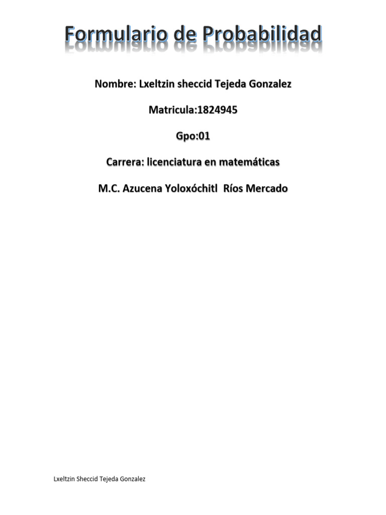 Formulario de Probabilidad | PDF | Variable aleatoria | Desviación Estándar