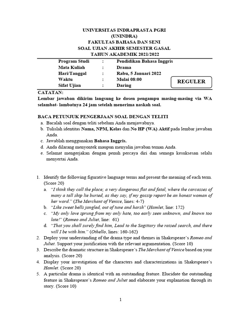 Drama Exam for English Education Program | PDF | Theatre