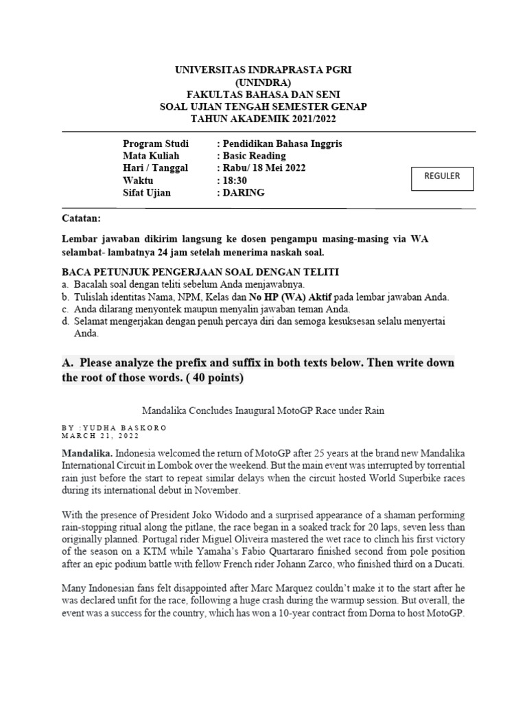 Uts 2021-2022 Reguler Sore | PDF