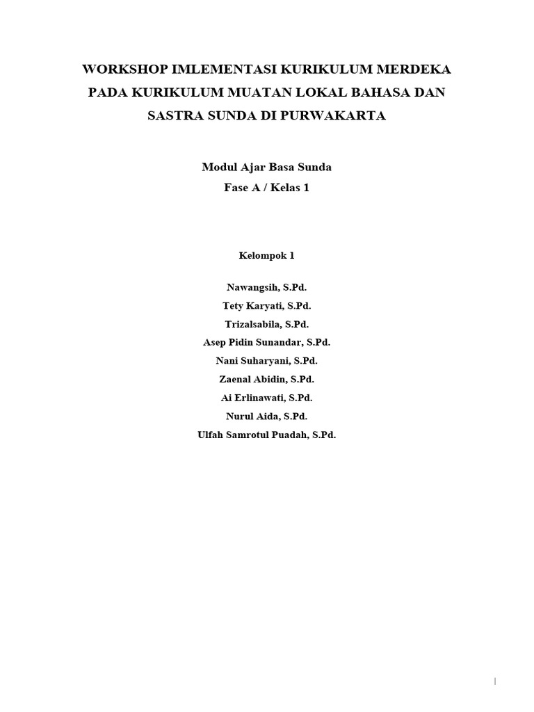 MODUL AJAR B. Sunda Fase A Kelas 1 | PDF