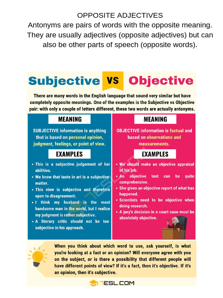 Opposite Adjectives - Antónimos en Inglés Los Antónimos Son Pares de ...
