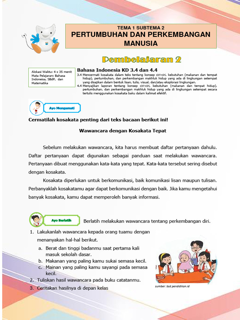Bahan Ajar Kelas 3 Tema 1 SB 2 PB 2 | PDF
