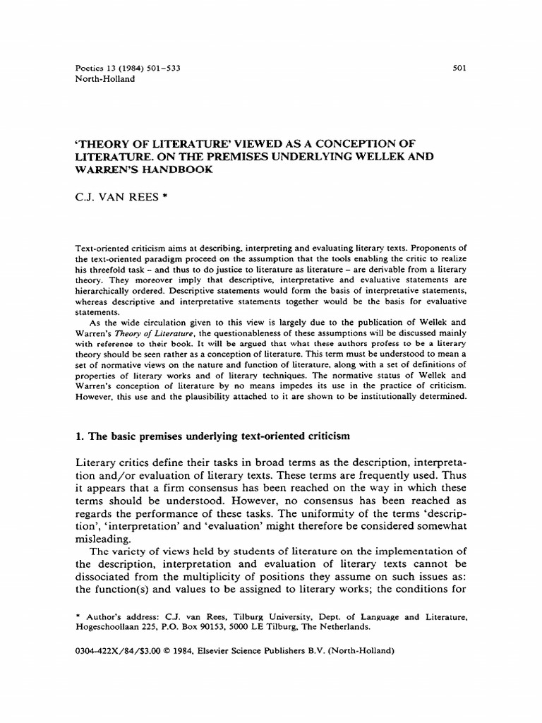 Critique of Wellek and Warren's Theory | PDF