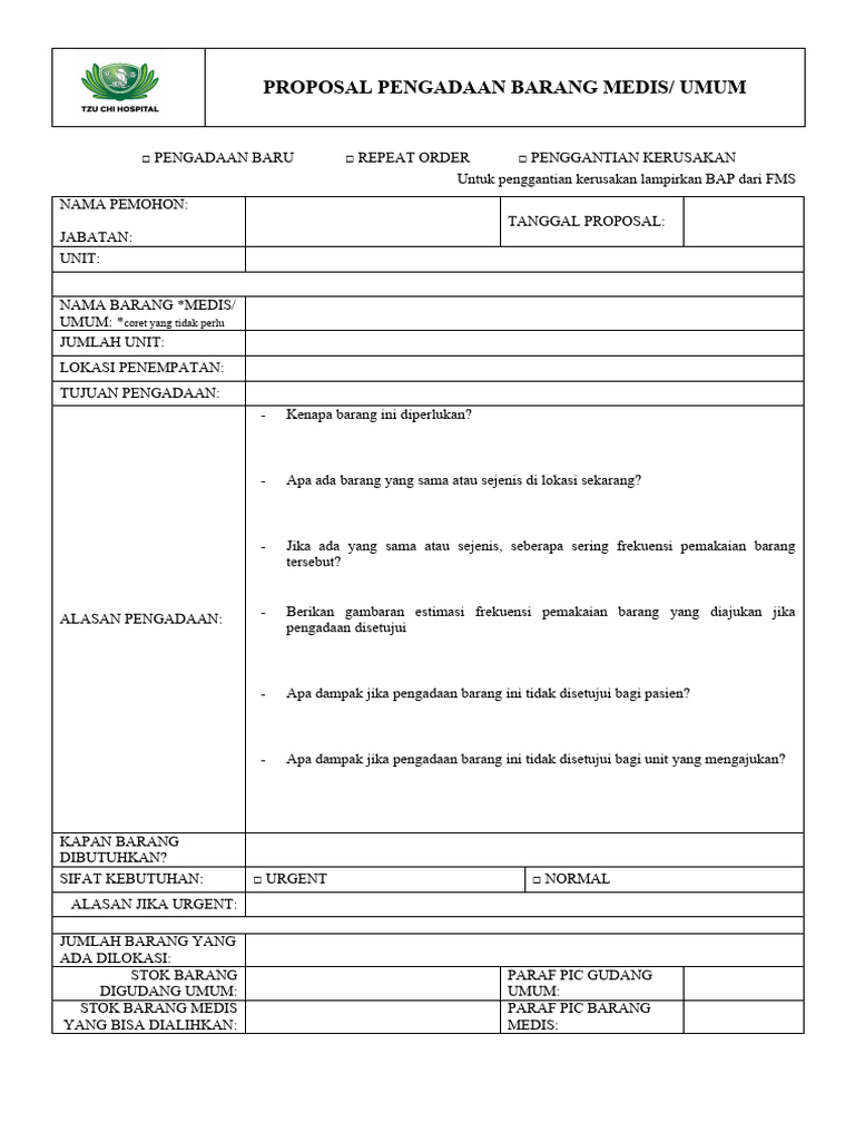 Template Proposal Pengadaan Barang Medis Atau Umum | PDF