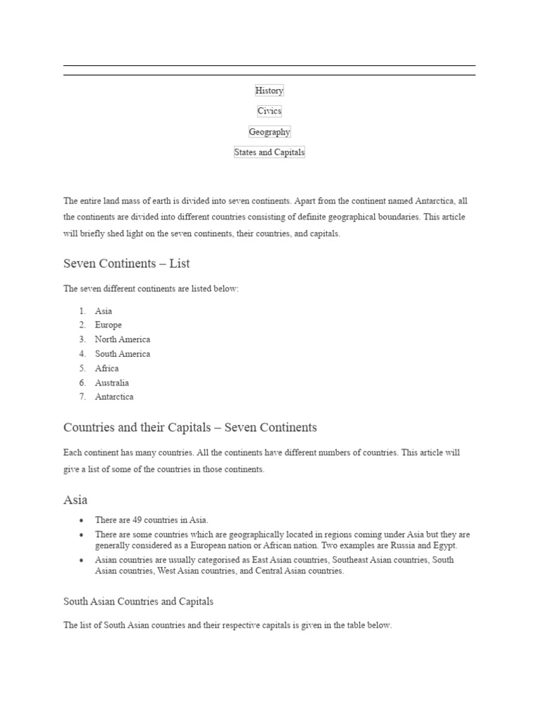 Research On The Different Countries of The 7 Continents of The World ...