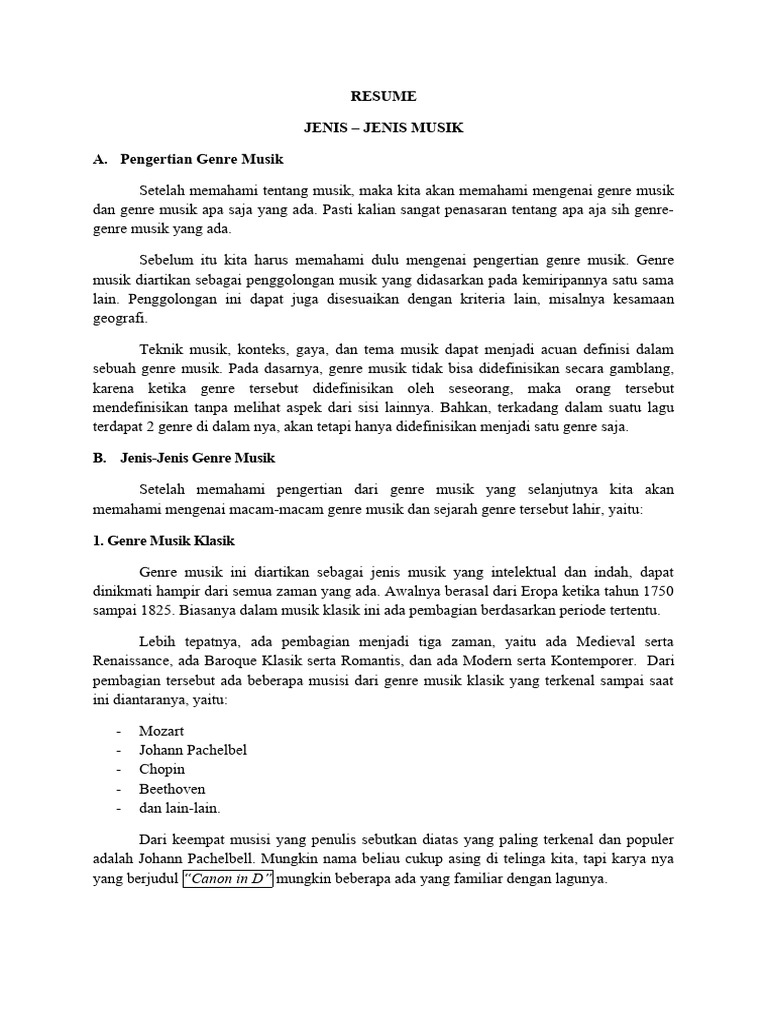 Resume Jenis Musik | PDF