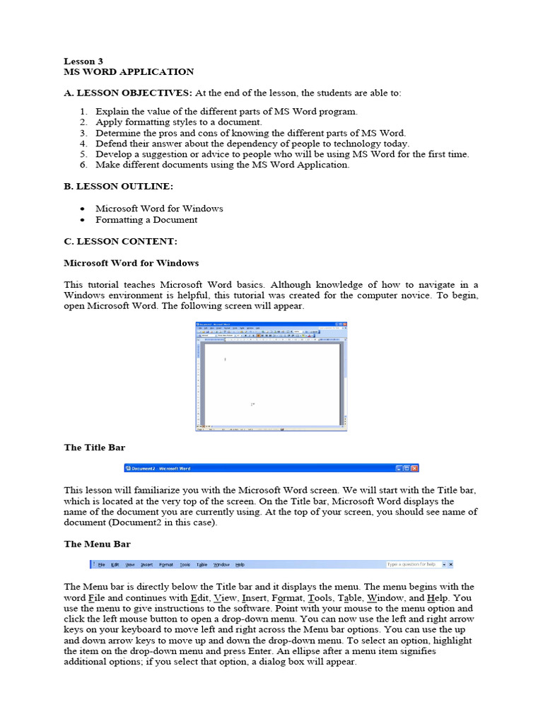 Lesson 3 For Ict | Download Free PDF | Microsoft Word | Window (Computing)