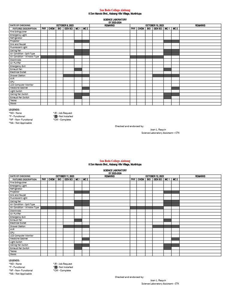 Room Checklist | PDF | Air Conditioning | Liquid Crystal Display