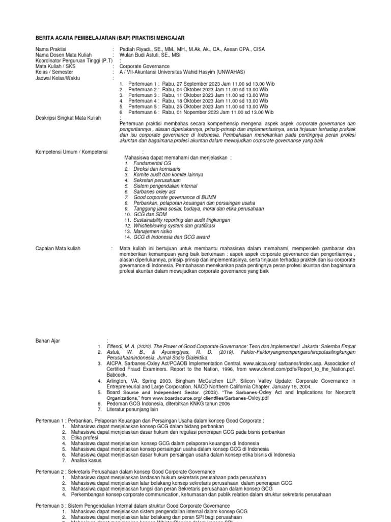Pembelajaran Corporate Governance | PDF | Bisnis | Pengelolaan Keuangan & Uang