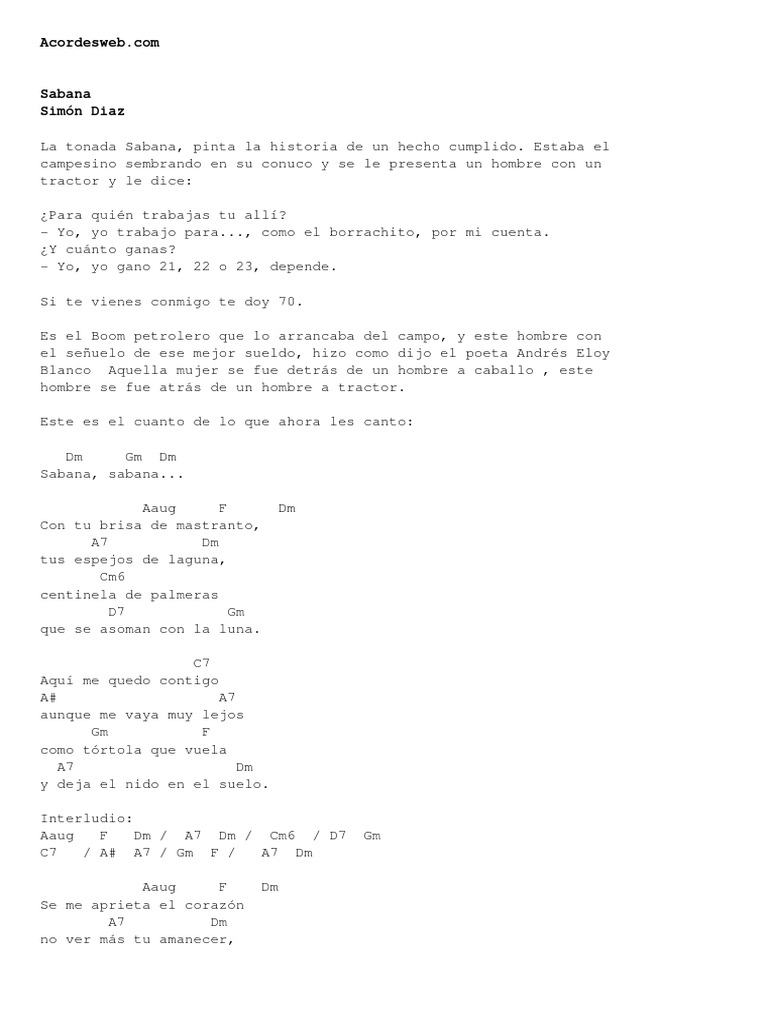 Cancion Sabana de Simon Diaz | PDF