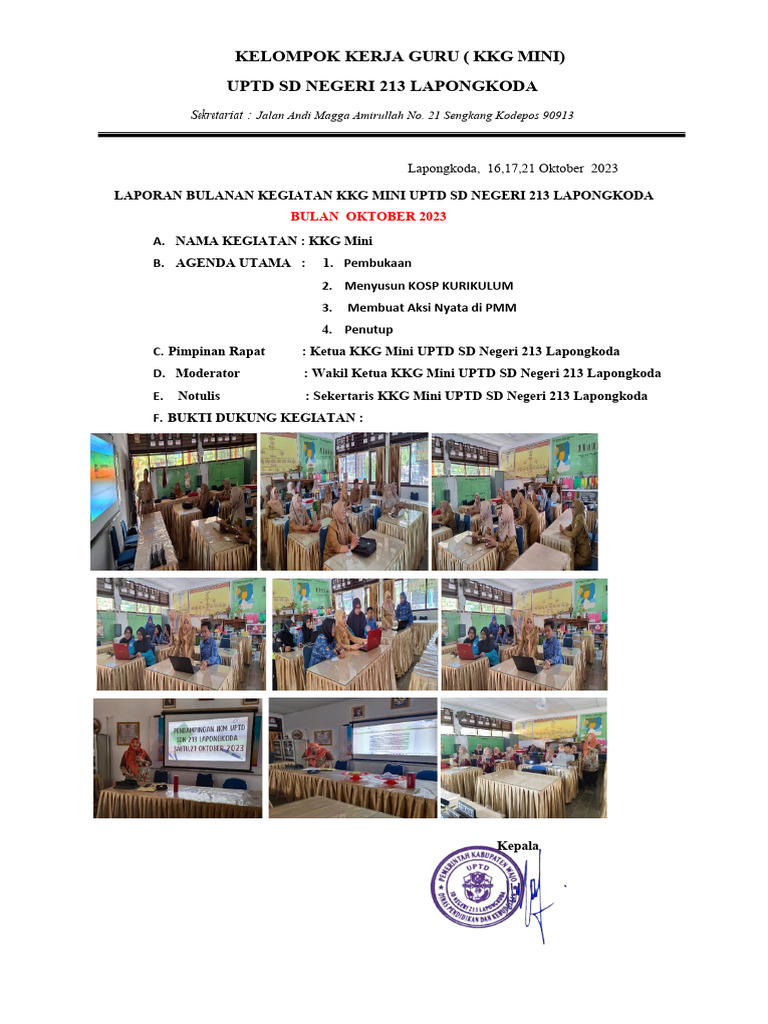 Laporan KKG Mini SDN 213 Lapongkoda | PDF
