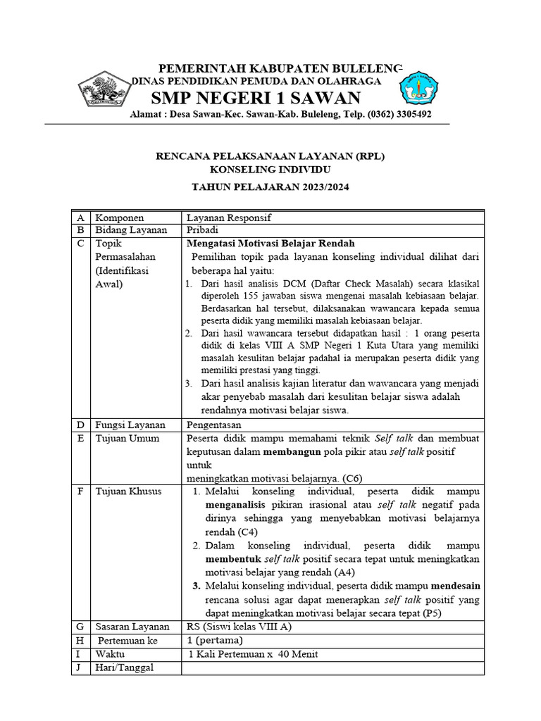0.3.rpl-Konseling Individu Motivasi Belajar | PDF