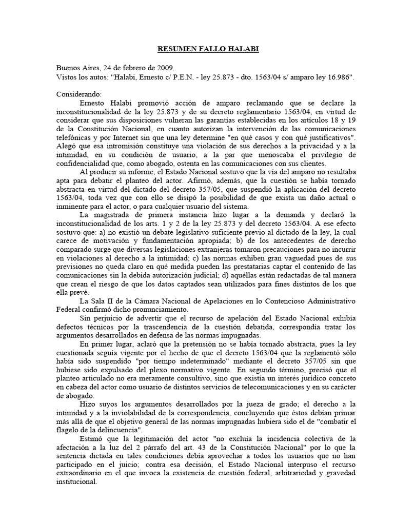 Resumen Fallo Halabi | PDF | Ley procesal | Sentencia (ley)