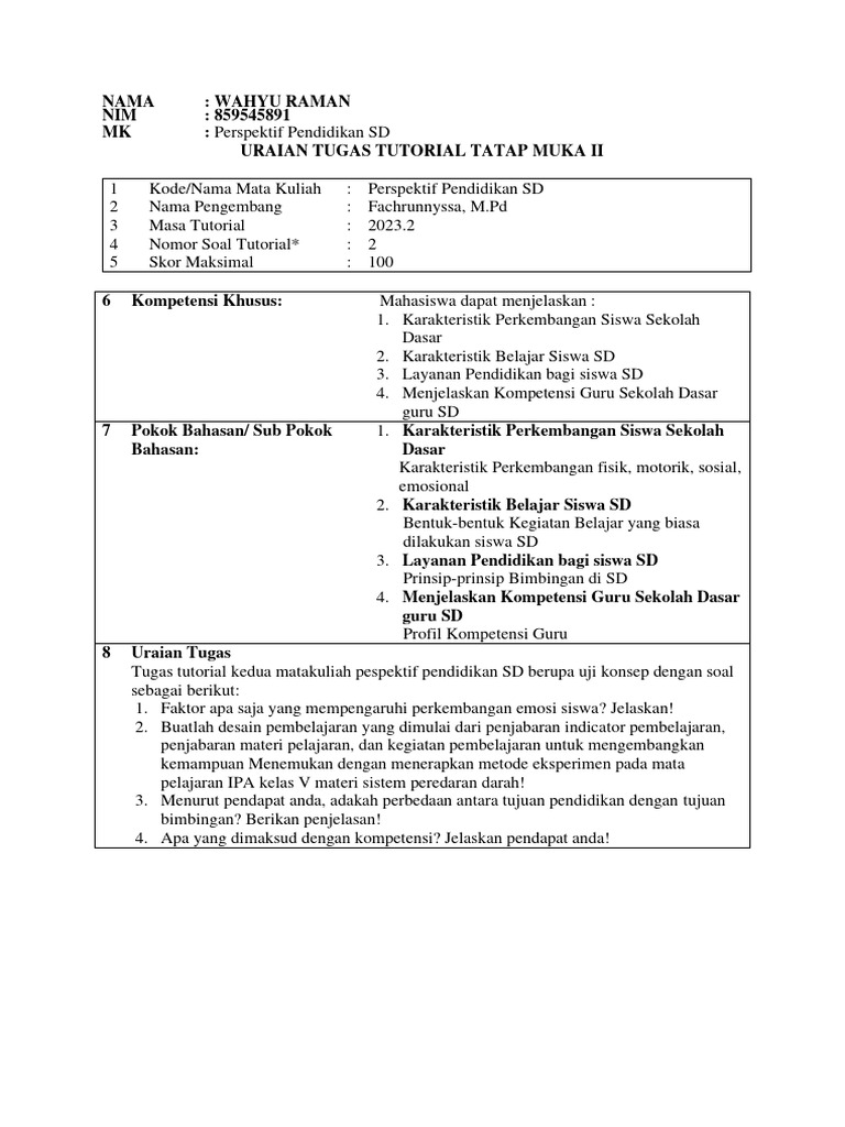 TTM2 PDGK4104 2023.2 - WAHYU RAMAN - 859545891 - Perspektif Pendidikan SD | PDF