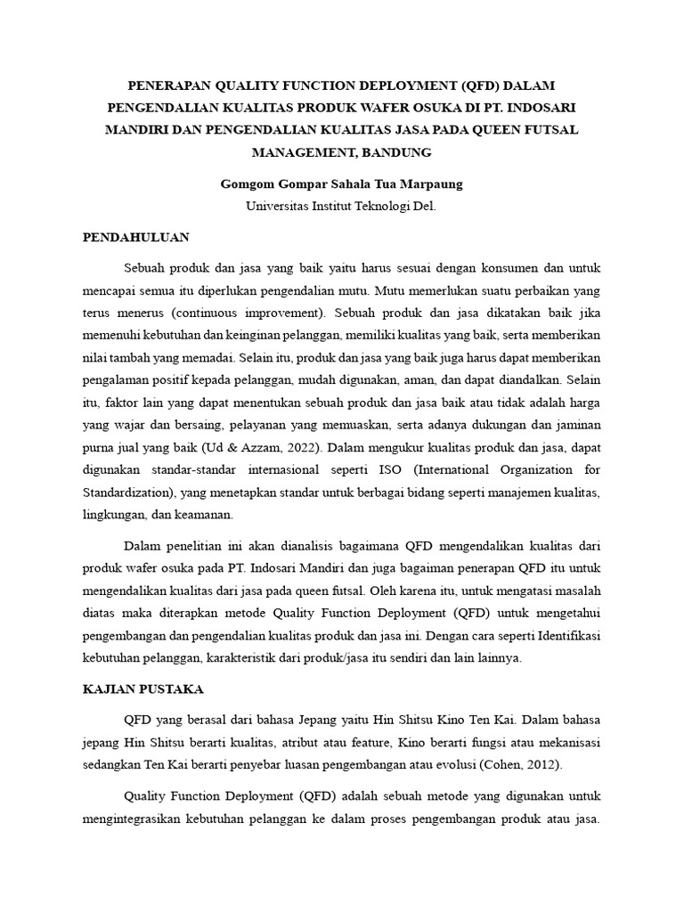 Penerapan QFD untuk Kualitas Produk dan Jasa | PDF