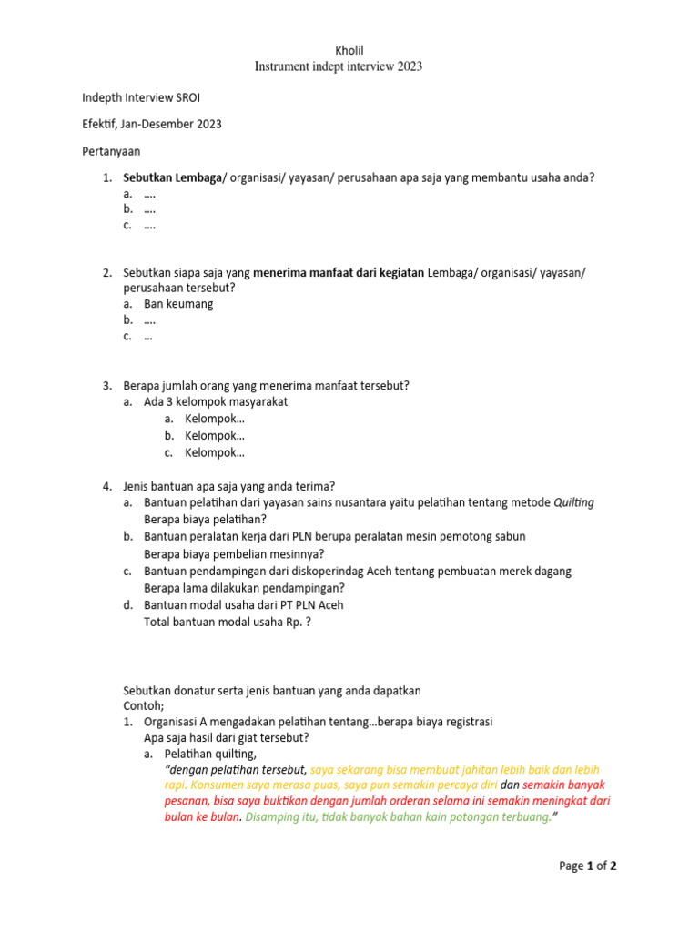 Indepth Interview SROI | PDF