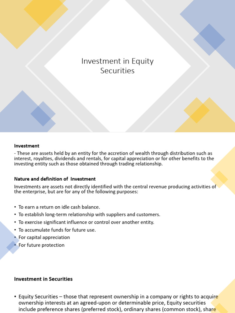 Understanding Equity Securities Investments | PDF | Dividend | Stocks