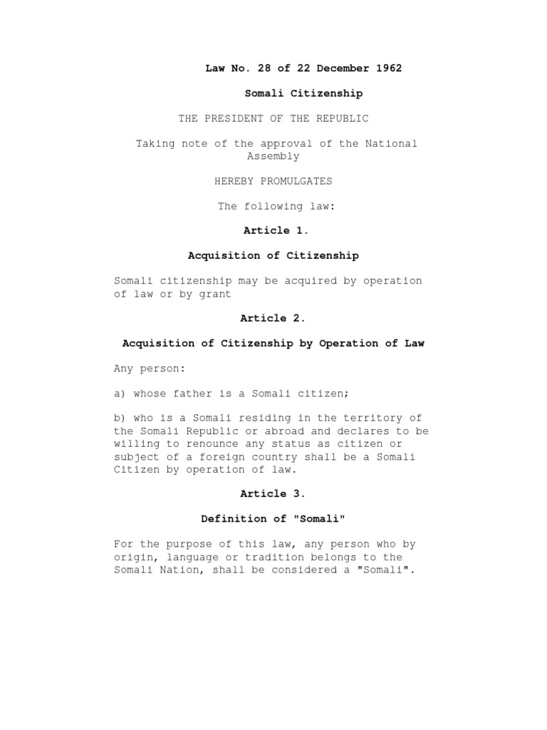 Somali Citizenship Law Overview | PDF | Citizenship | Oath Of Office