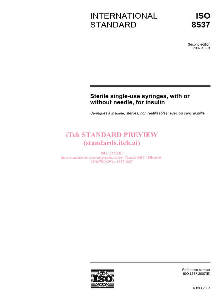 Iso 8537 2007 | PDF | Syringe | International Organization For ...