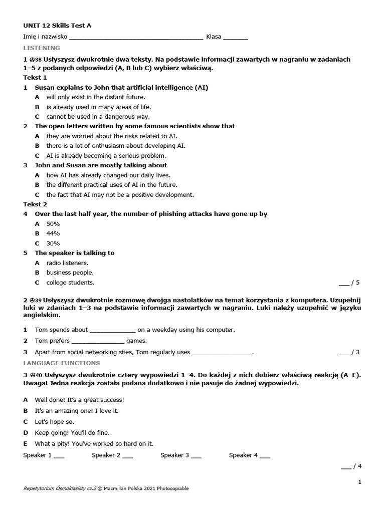 Unit 12 Skills Test A | PDF