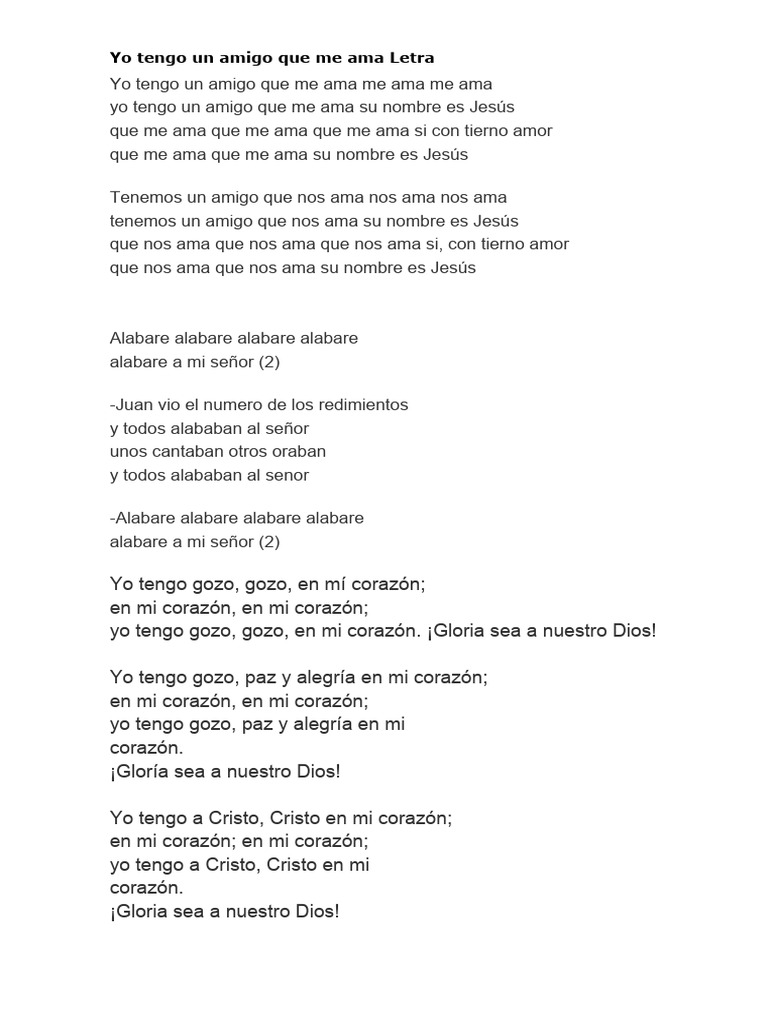 Letra de "Yo tengo un amigo que me ama" | PDF | Artes del Lenguaje y ...