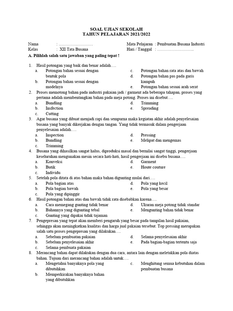 SOAL TB Kls 12 PG US Mape PBI | PDF | Seni