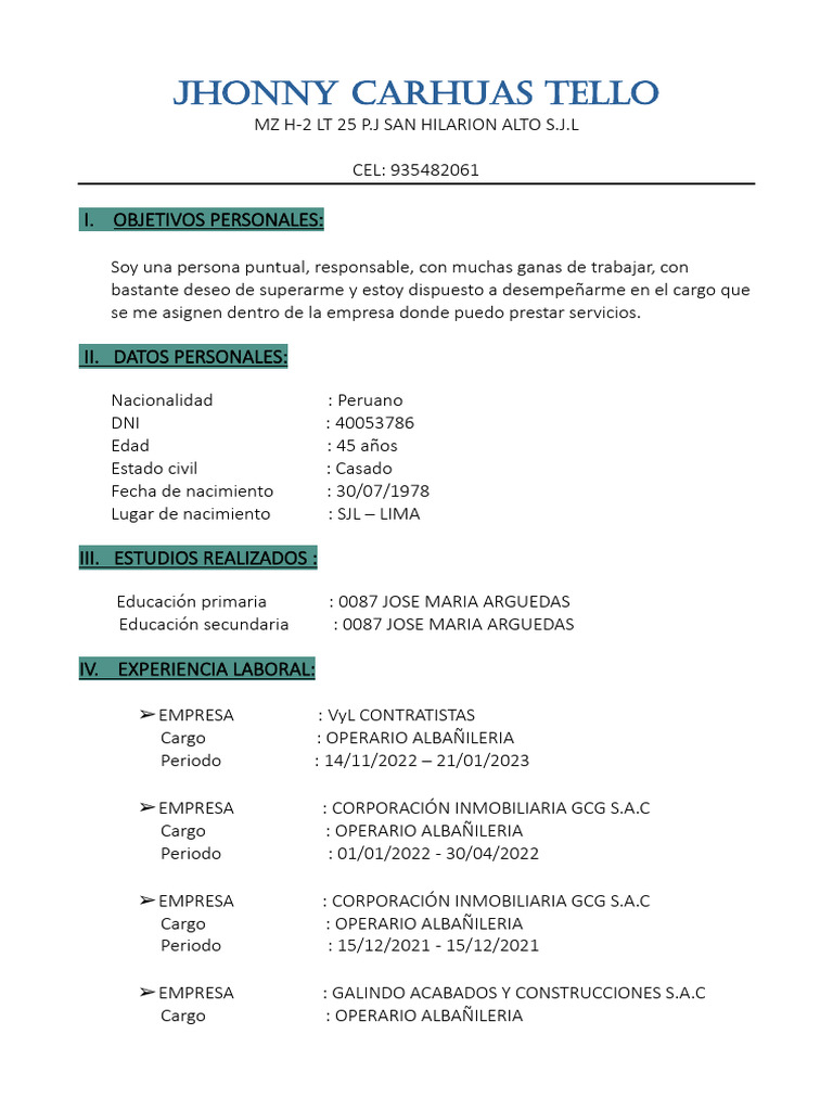 CV Actualizado 2023. | PDF