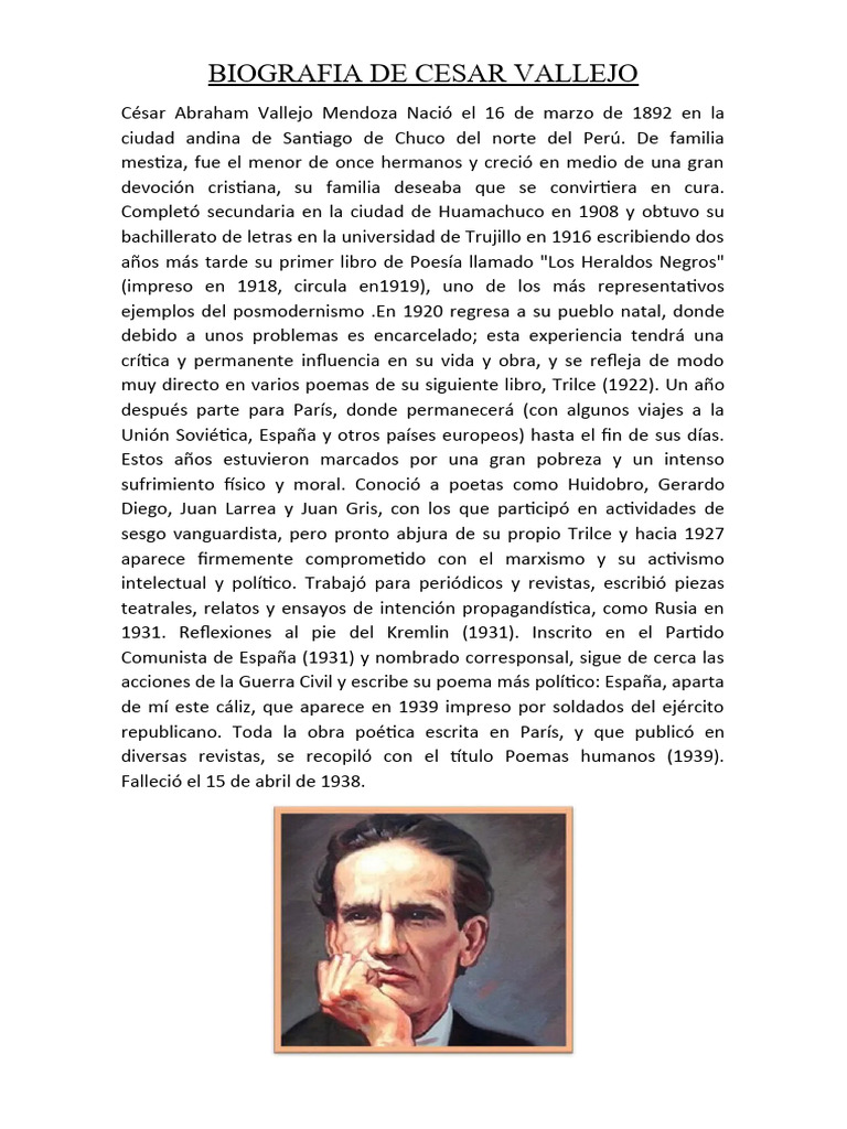Biografía de César Vallejo: Poeta y Activista | PDF | Historia ...