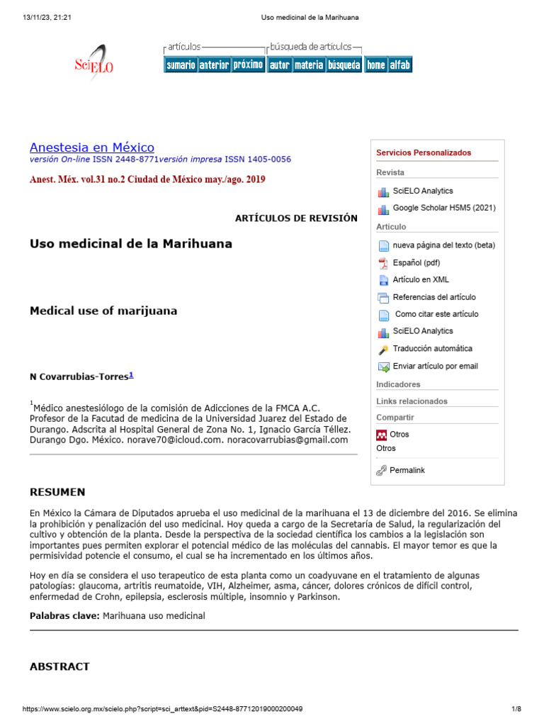 Uso Medicinal De La Marihuana Pdf Cannabis Droga Cáncer De Pulmón