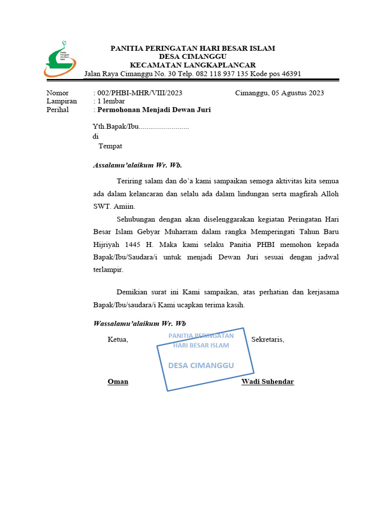 Surat Permohonan Dewan Juri | PDF