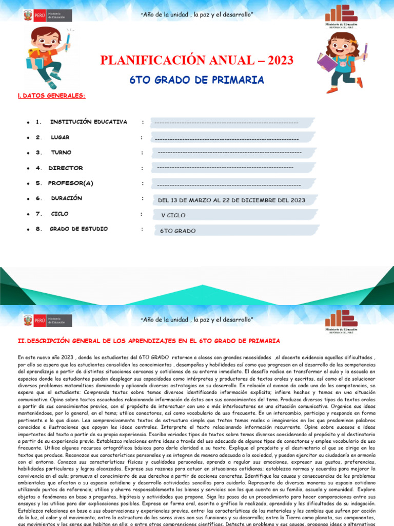 Planificación Anual 6to Grado 2023 | PDF | Números | División (Matemáticas)