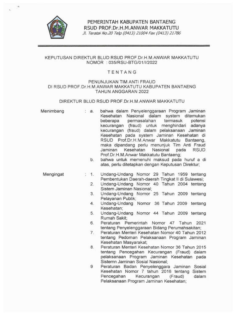 Penunjukan Tim Anti Fraud | PDF