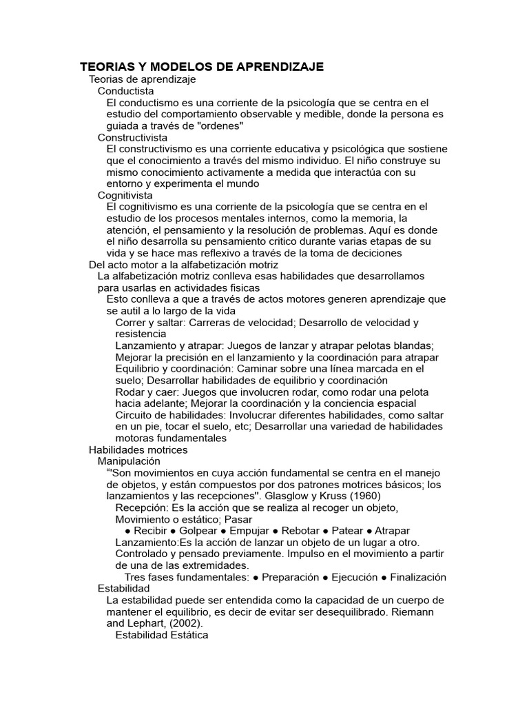 Teorias y Modelos de Aprendizaje | PDF | Sicología | Aprendizaje