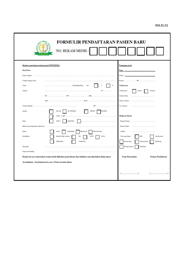 Formulir Pendaftaran Pasien Baru | PDF