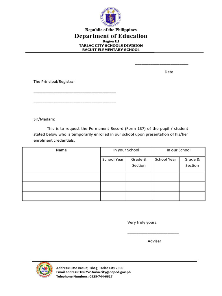 Request For Form 137 | PDF