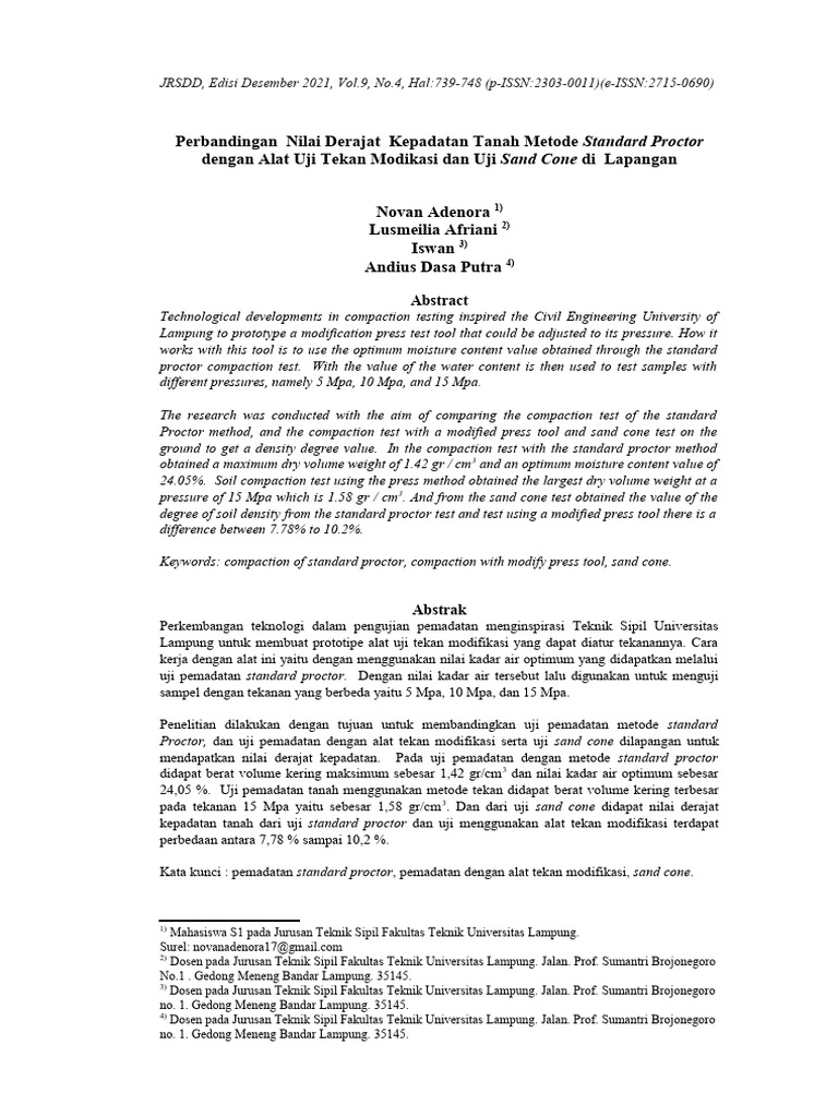 Perbandingan Nilai Derajat Kepadatan Tanah Dengan Nilai Standar Proctor ...